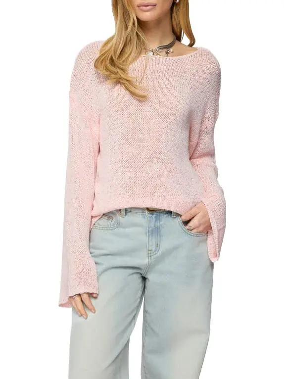 EDIKTED Drop Shoulder Lightweight Sweater - Pink