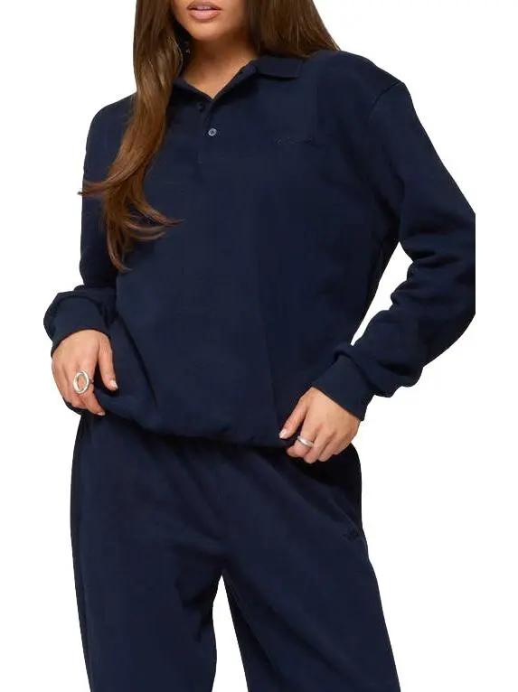EDIKTED Jayce Oversized Polo Sweatshirt - Navy