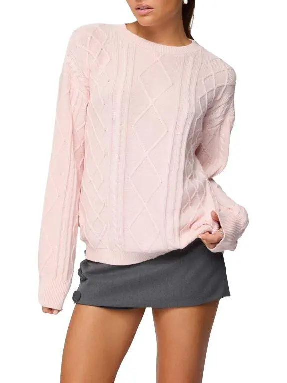 EDIKTED Oversized Cotton Cable Stitch Sweater - Light-pink