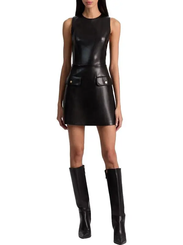Alice + Olivia Marcella Faux Leather Sleeveless Dress - Black