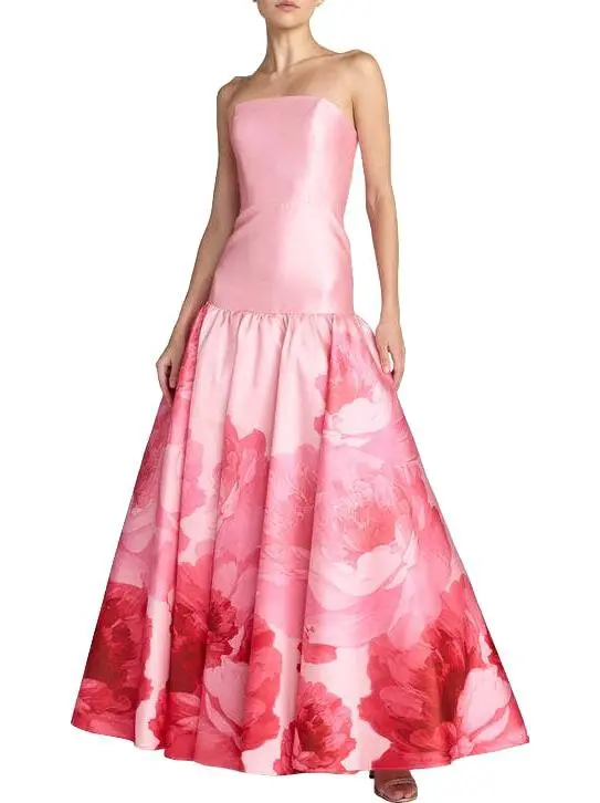 Mac Duggal Printed Mikado Strapless Ballgown - Blush Multi