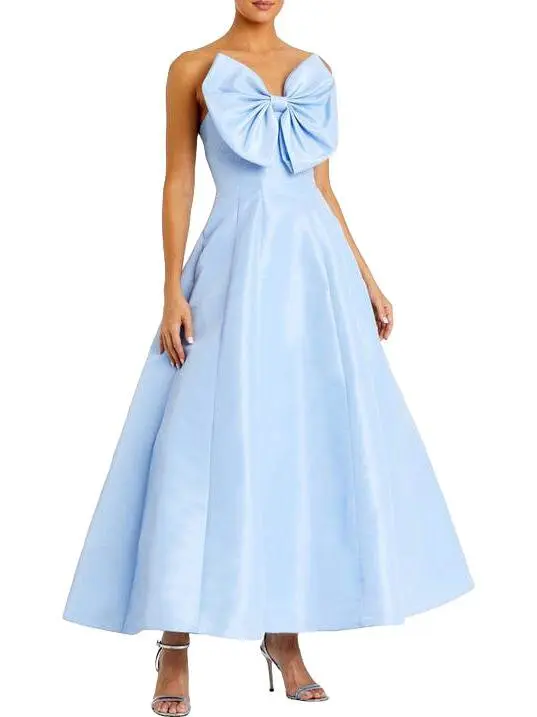 Mac Duggal Strapless Midi Ballgown With Oversized Bow - French Blue