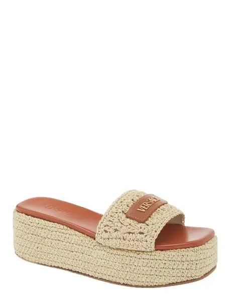 Versace Espadrille Platform Slide Sandal - Natural Ambrer Gold
