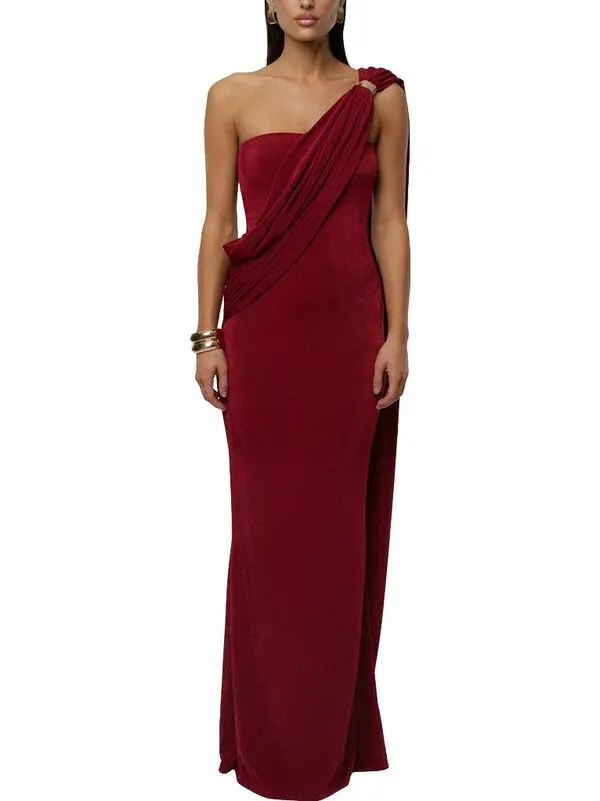 JLUXLABEL Draped Strapless Maxi Dress - Red