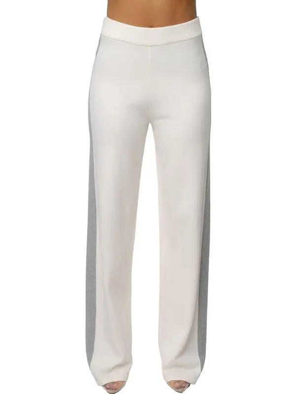JLUXLABEL Contrast Stripe Straight Leg Pants - Ivory