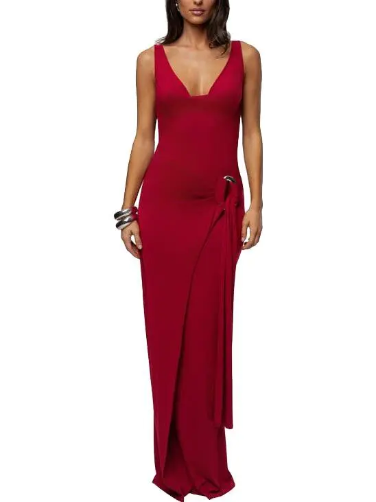 JLUXLABEL Sleeveless Maxi Gown With Cowl Neckline - Red