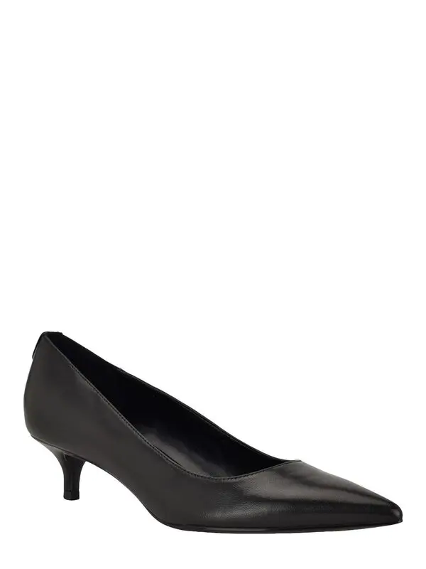 Calvin Klein Roxanna Pointed Toe Kitten Heel Pumps - Black Leather