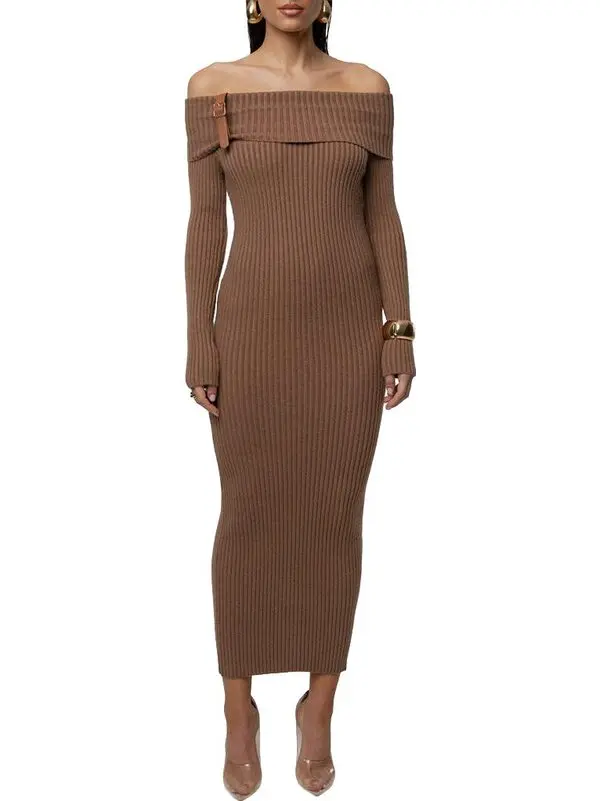 JLUXLABEL Kira Ribbed Midi Dress - Tan