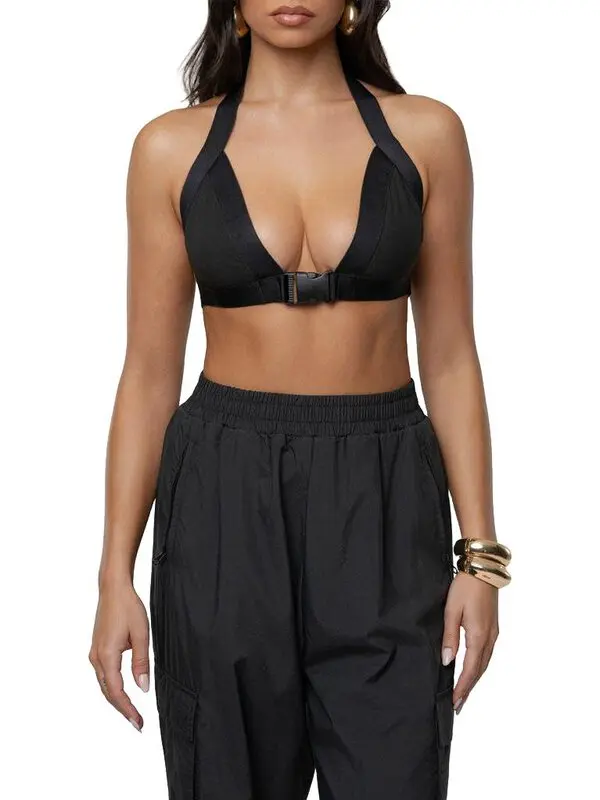 JLUXLABEL Belted Halter Top - Black