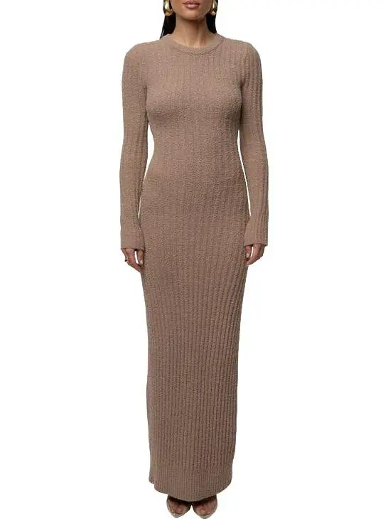 JLUXLABEL Ribbed Maxi Dress With Shawl - Taupe