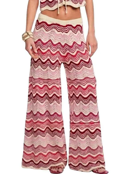 CAPITTANA Kari Wide Leg Pointelle Cover-up Pants - Pink