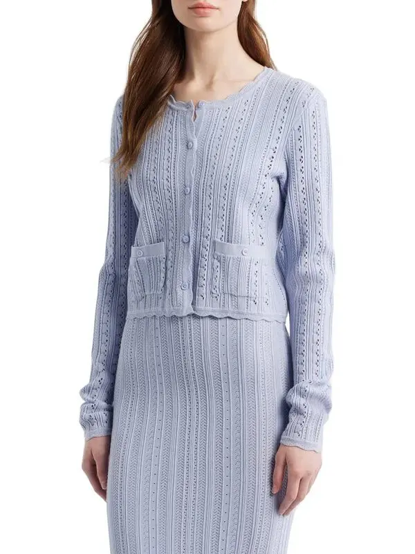 LoveShackFancy Pointelle Knit Cardigan - Moon Wash