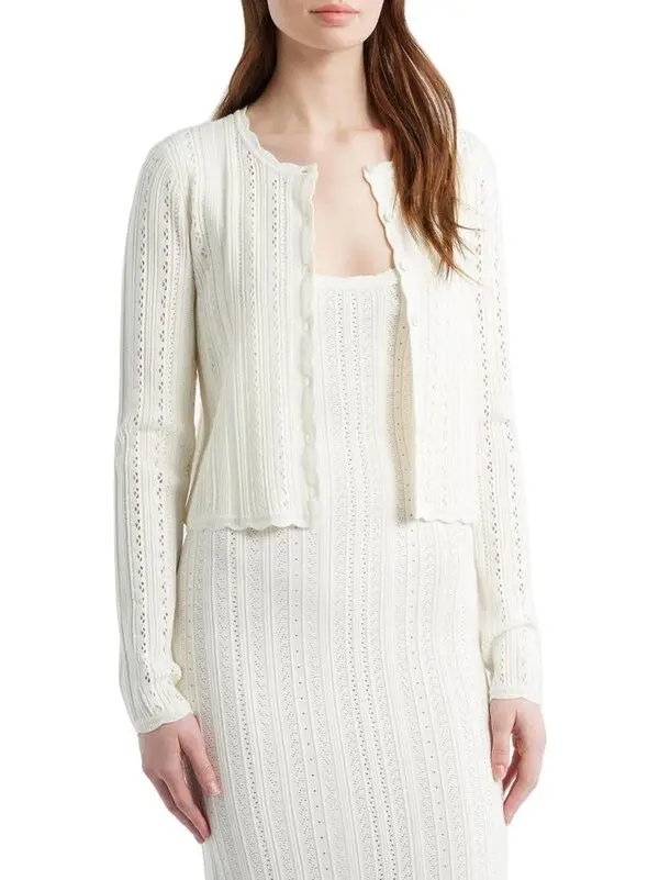 LoveShackFancy Pointelle Knit Cardigan - White Tea
