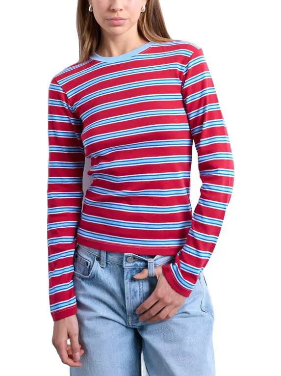 Topshop Everyday Stripe Long Sleeve Cotton T-shirt - Red