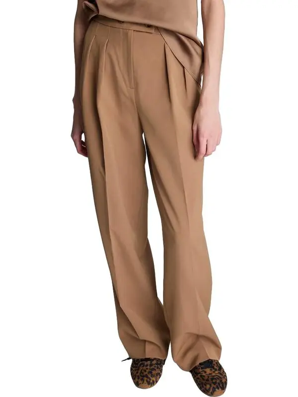 KENNETH COLE Pleated Mid-rise Wide-leg Pants - Mesquite