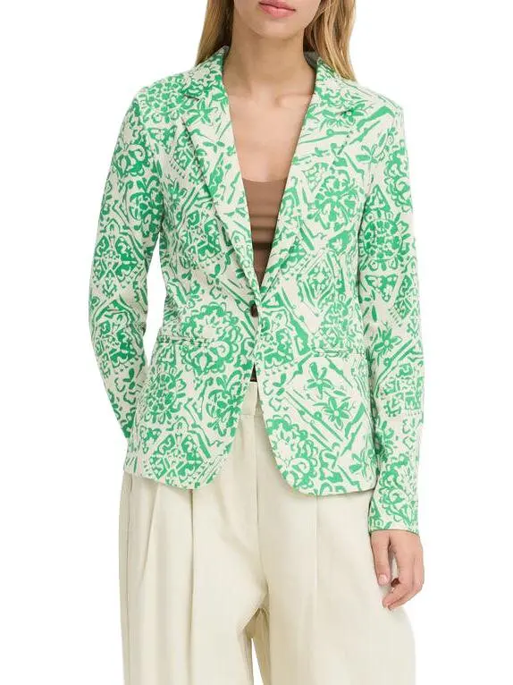 ICHI Ikat Print Notch Lapel Jacket - Kelly Green