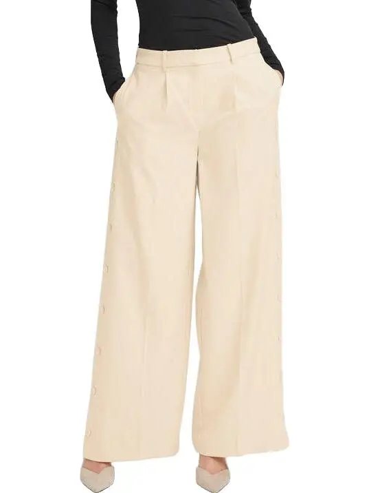 ICHI Wide-leg Pleated Pants - Birch Melange