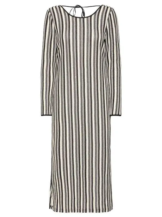 ICHI Ihoska Stripe Open Stitch Maxi Dress - Birch/black Stripe