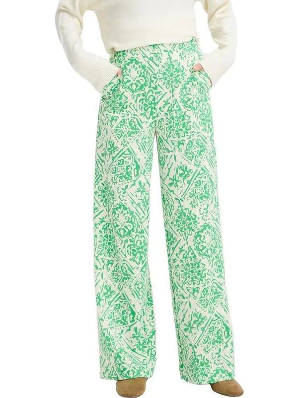 ICHI Printed Straight Leg Pants - Kelly Green
