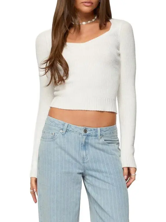 EDIKTED Maliah Ribbed Crop Sweater - White