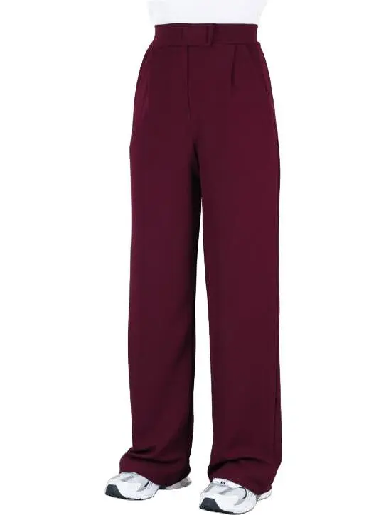 PROLOGUE SHOES High-waist Wide Leg Stretch Palazzo Trousers - Burgundy