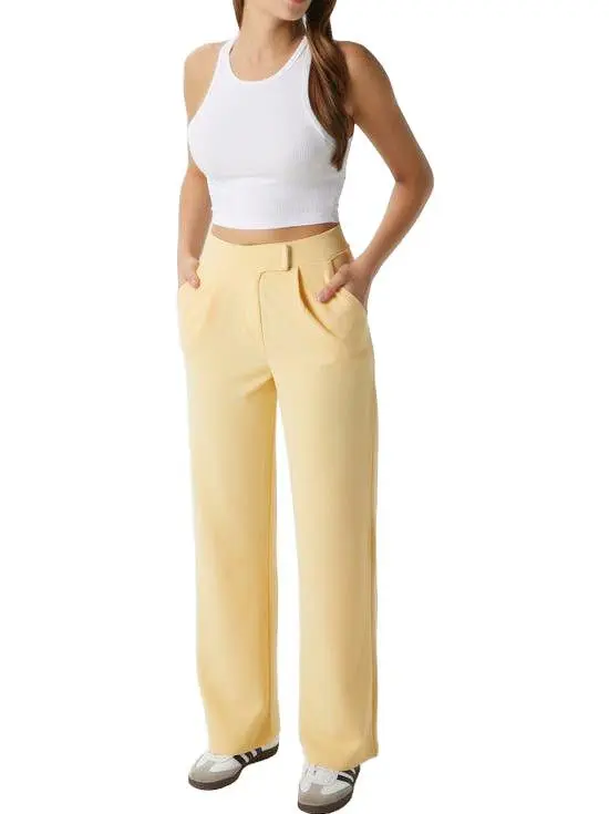 PROLOGUE SHOES High-waist Wide Leg Stretch Palazzo Trousers - Butter Yellow