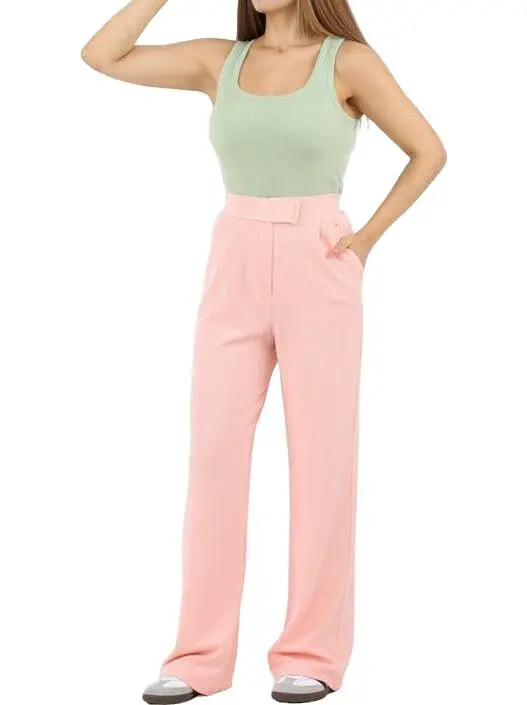 PROLOGUE SHOES High-waist Wide Leg Stretch Palazzo Trousers - Coral