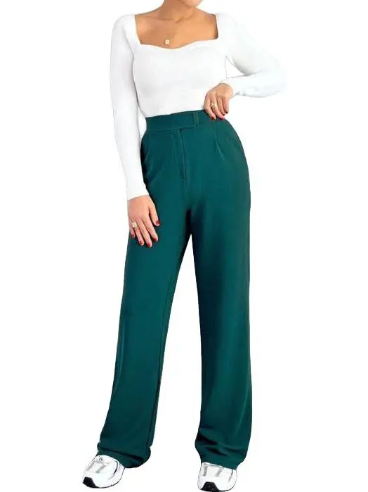 PROLOGUE SHOES High-waist Wide Leg Stretch Palazzo Trousers - Emerald Green