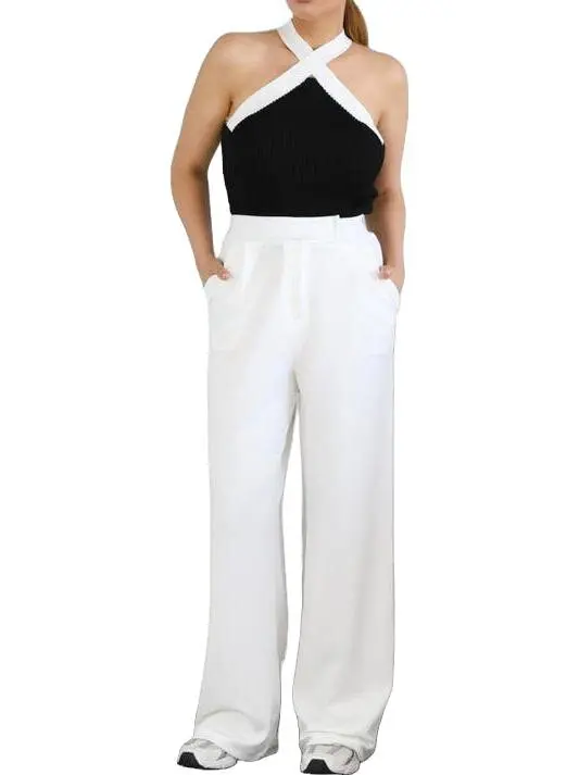 PROLOGUE SHOES High-waist Wide Leg Stretch Palazzo Trousers - White