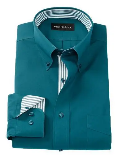PAUL FREDRICK Non Iron Pinpoint Oxford Weave Dress Shirt With Trim - Dark Teal