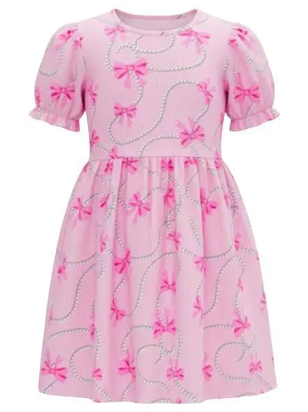MIA BELLE GIRLS Bow Bliss Puff Sleeve Dress - Pink