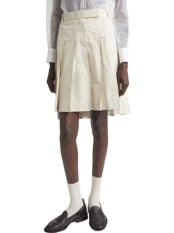 Thom Browne Pleated Drop Hem Cotton Twill Skirt - Beige