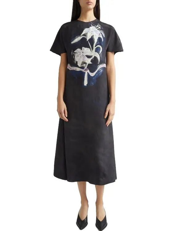 Altuzarra Lily Print Silk Shift Dress - Black Lily
