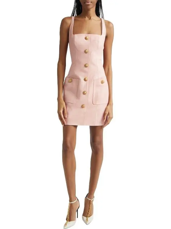 Balmain Button Leather Minidress - 4hr Powder Pink