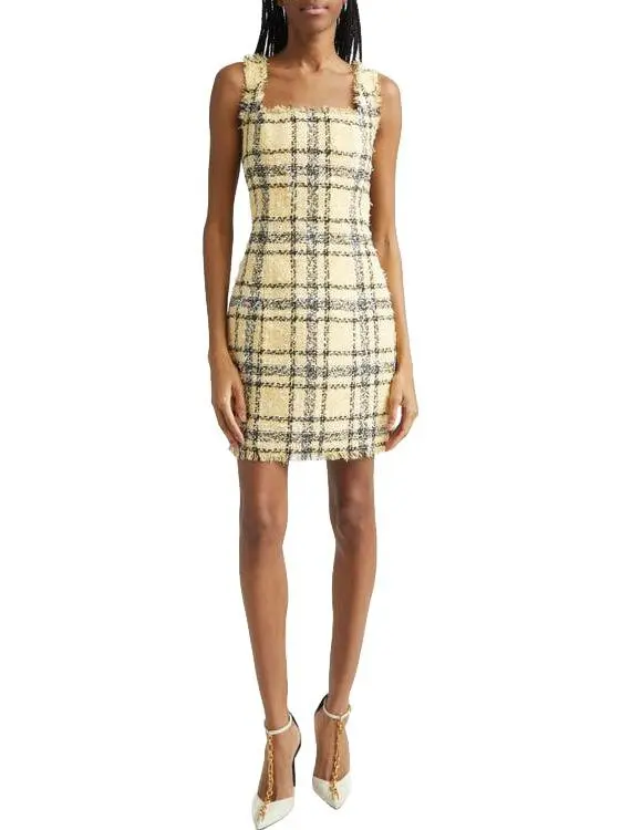 Balmain Check Glitter Tweed Minidress - Yellow