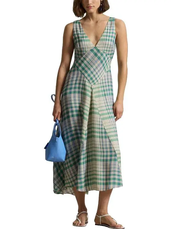 Polo Ralph Lauren Plaid Sleeveless Twill Maxi Dress - 2009 Blue-light Mauve Plaid
