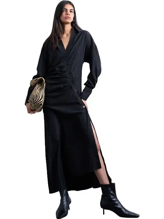 Topshop Long Sleeve Textured Shirtdress - Black