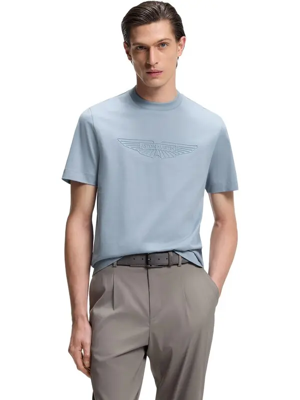 BOSS X Aston Martin Mercerized-cotton T-shirt With Wing Detail - Light Blue