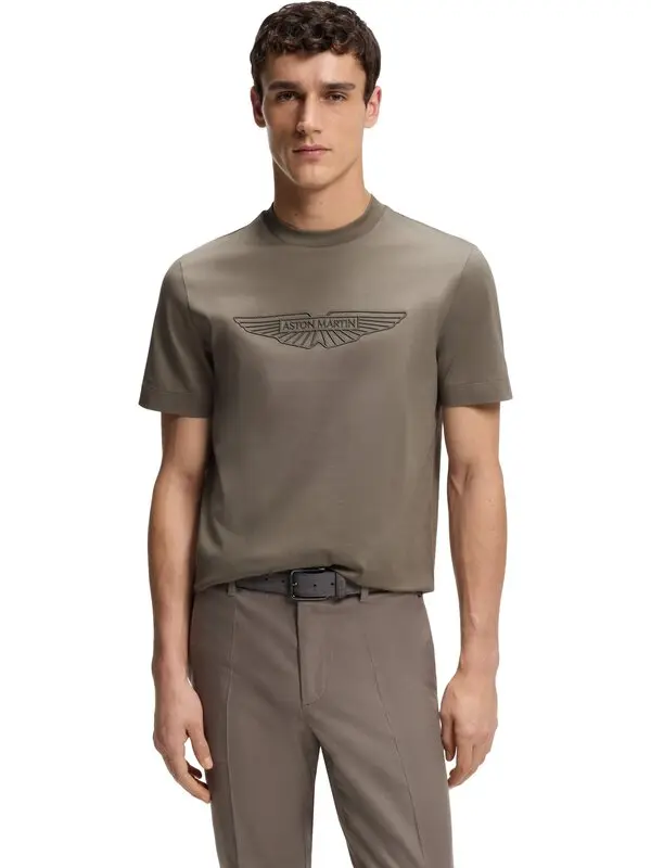 BOSS X Aston Martin Mercerized-cotton T-shirt With Wing Detail - Light Grey