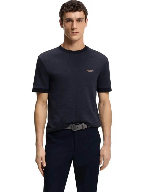 BOSS X Aston Martin T-shirt In Wool-cotton Jacquard - Dark Blue
