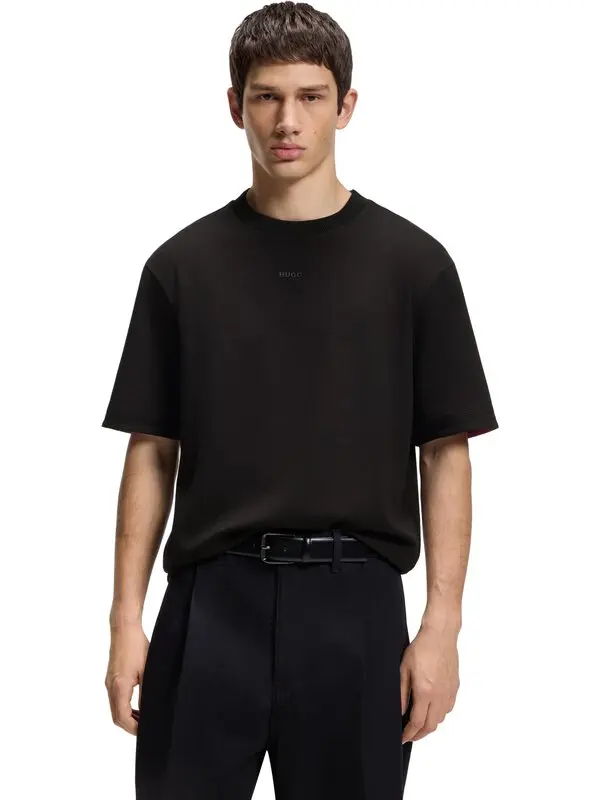 Hugo Embroidered-logo T-shirt In Stretch Cotton - Black
