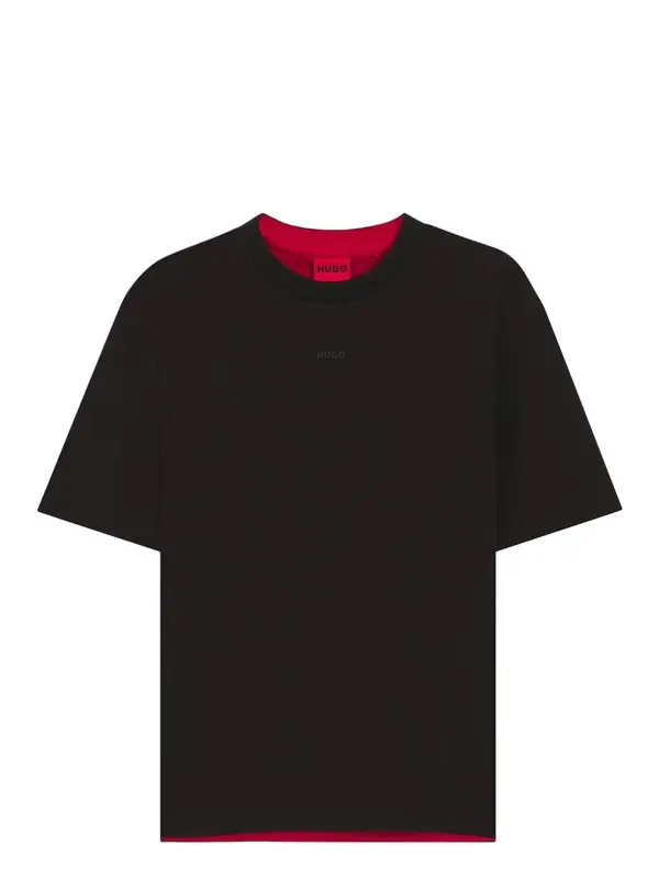 Hugo Embroidered-logo T-shirt In Stretch Cotton - Black