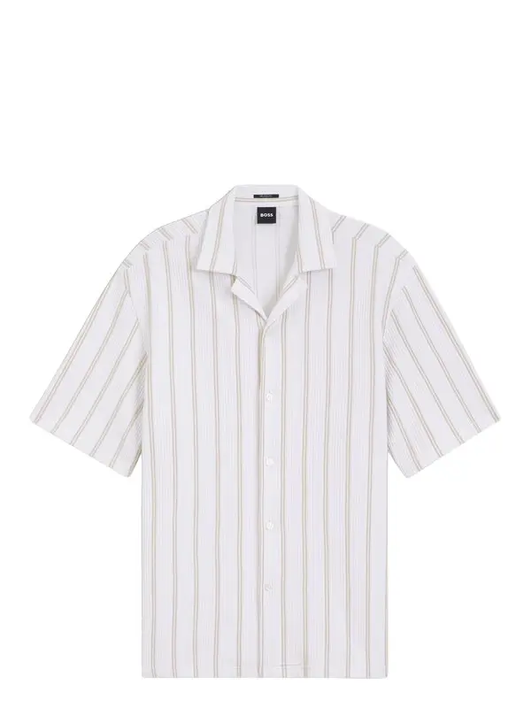 BOSS Striped Relaxed-fit Shirt In Stretch Cotton - Light Beige