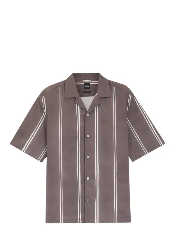 BOSS Striped Relaxed-fit Shirt In Stretch Cotton - Purple