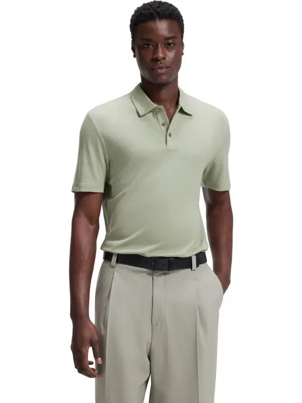 Hugo Slub-interlock Polo Shirt In A Slim Fit - Light Green
