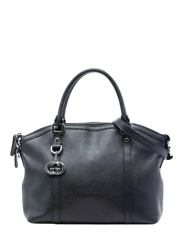 Gucci Leather Gg Charm Dome Satchel - Black