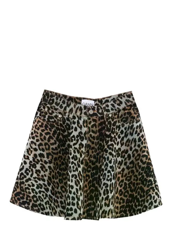 GANNI Leopard-print Mini Skirt - Brown