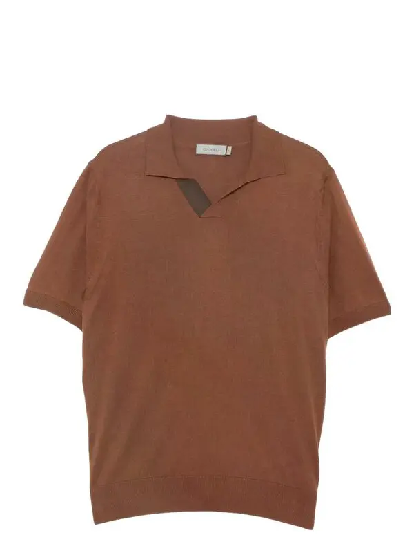 Canali Short-sleeve Open Collar Polo Shirt - Brown