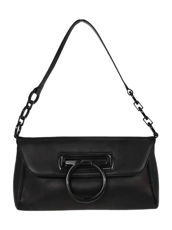 FERRAGAMO 1990-2000s Gancini Leather Shoulder Bag - Black