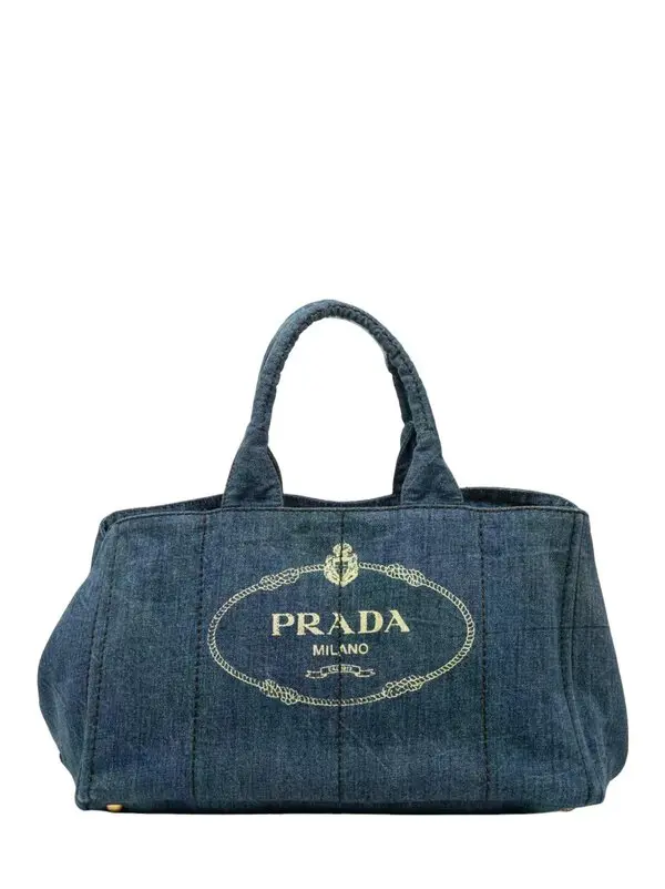 Prada 2013-2025 Large Denim Canapa Logo Satchel - Blue